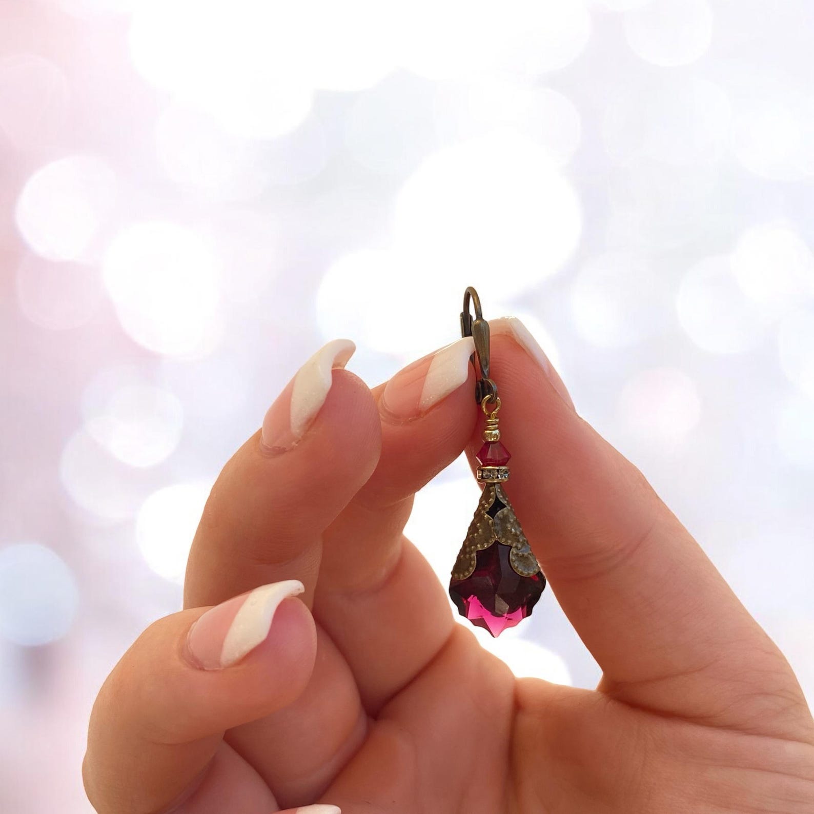 Ruby Red Vintage Inspired Crystal Drop Dangle Victorian Earrings for ...