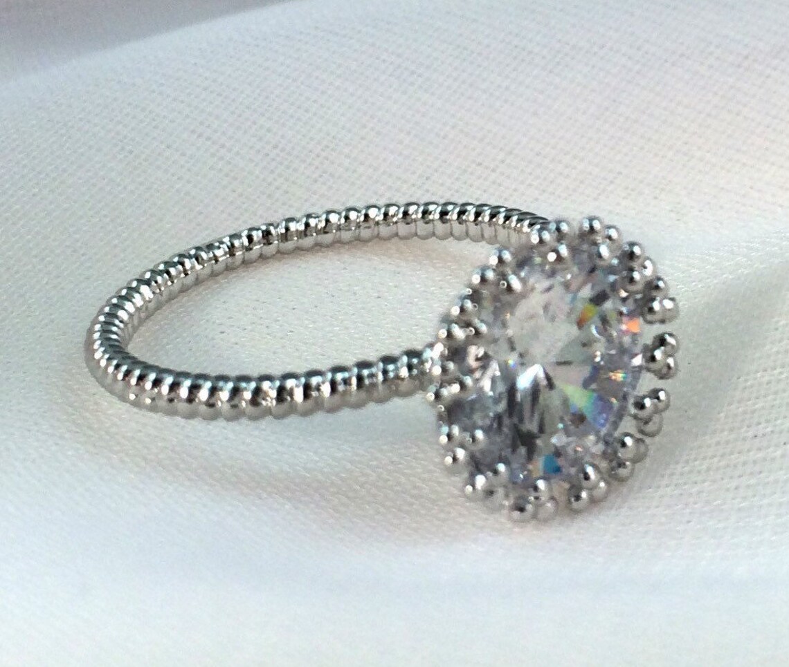 CZ Ring, Solitaire CZ Ring, Round Stone Ring - Etsy