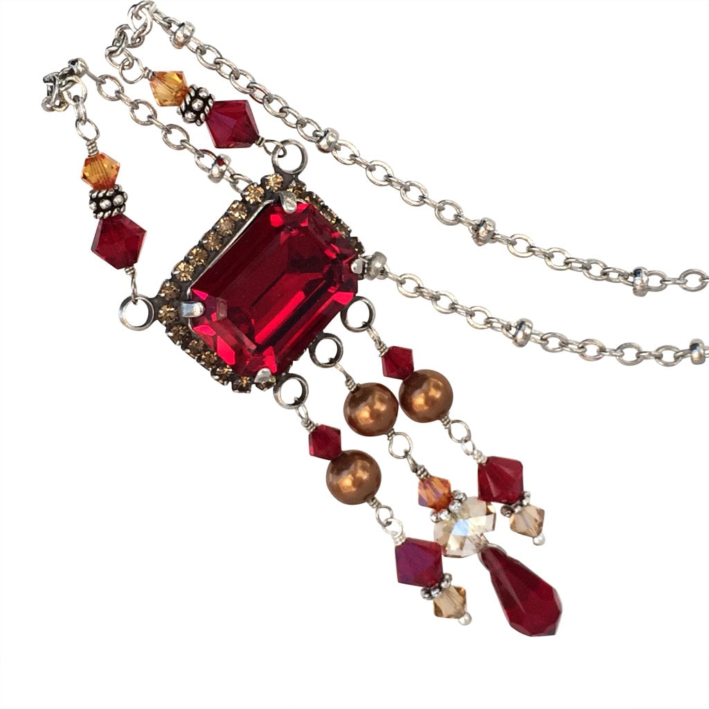 Romantic Red Pendant Crystal Lanyard Necklace Jewelry for - Etsy