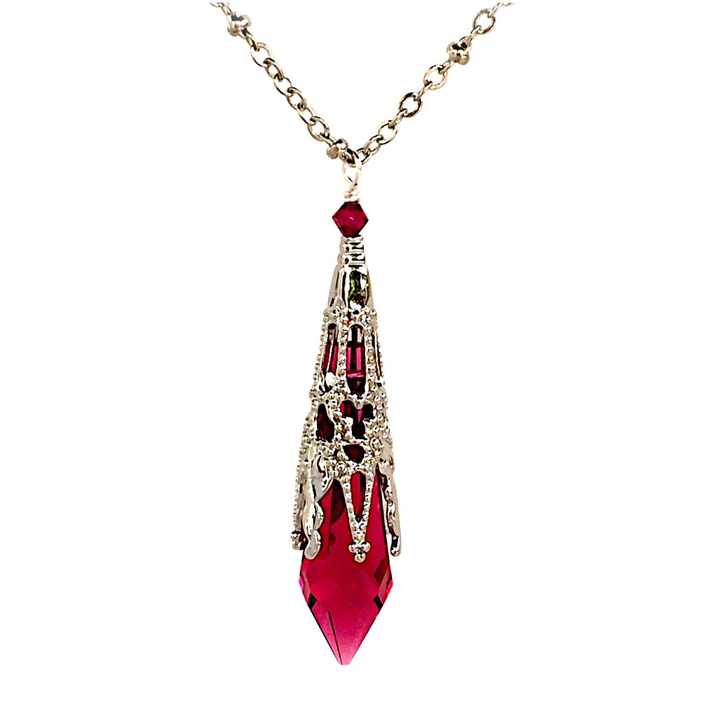 Romantic Red Icicle Crystal Pendant Necklace for Women Jewelry Gift for ...