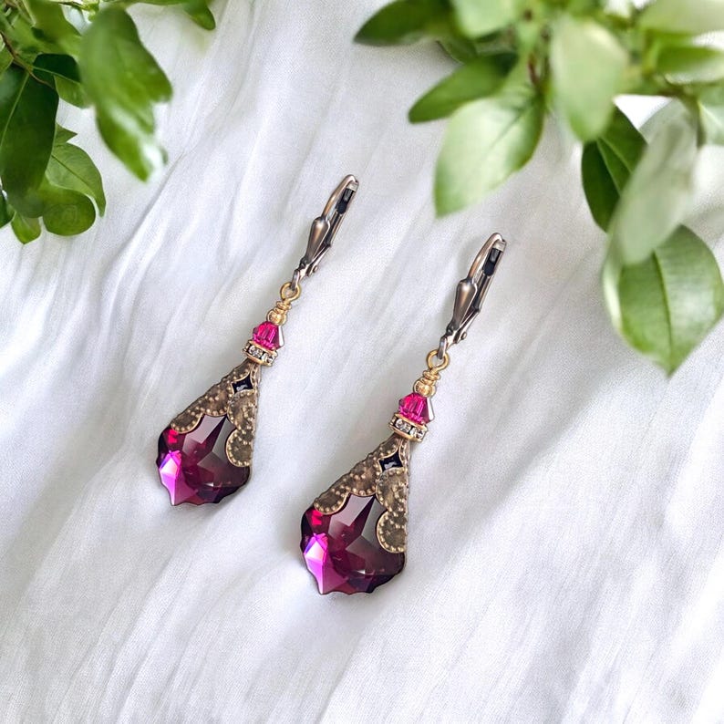 Ruby Red Vintage Inspired Crystal Drop Dangle Victorian Earrings for ...