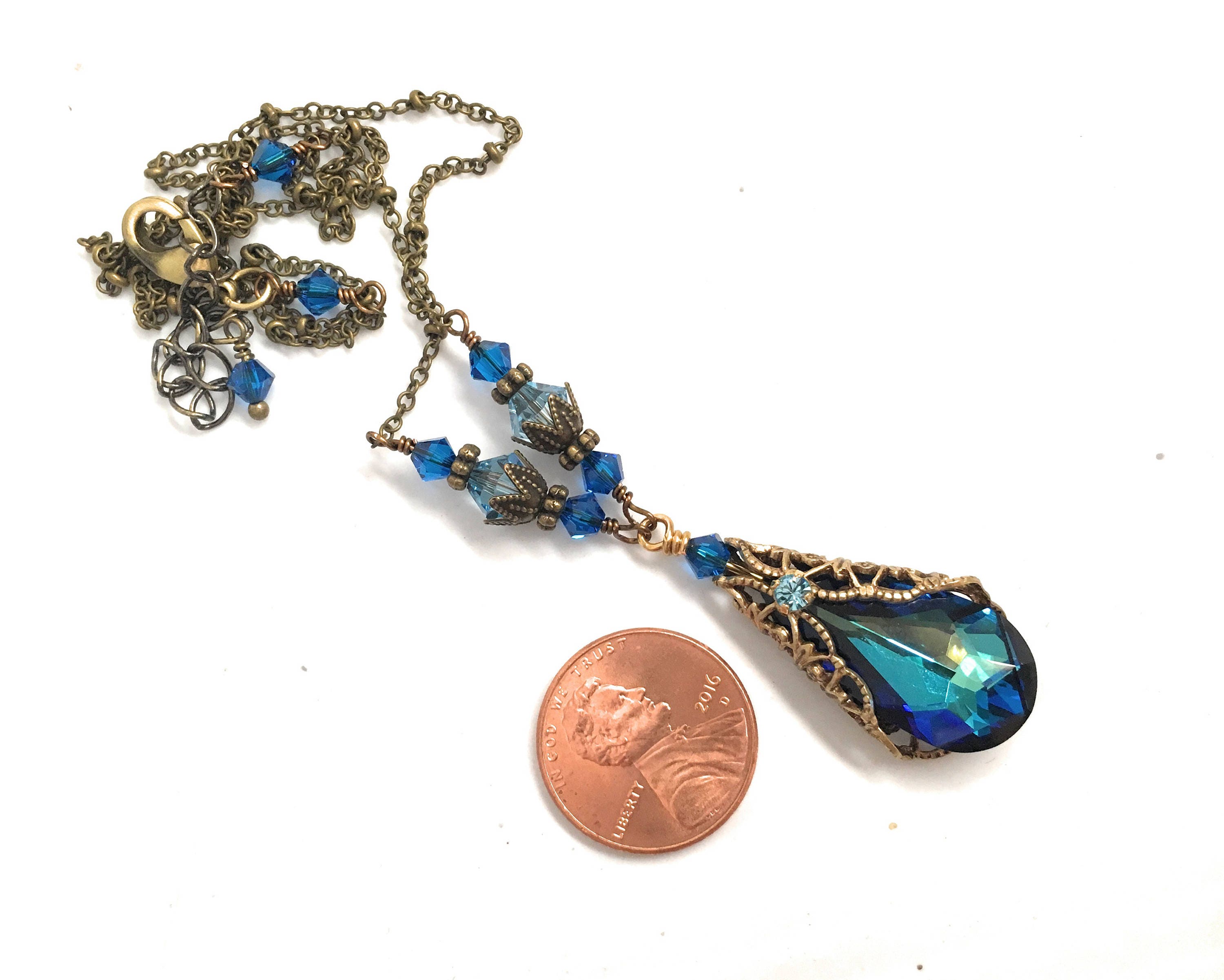 Bermuda Blue Crystal Vintage Pendant Necklace Jewelry for Women Gift ...