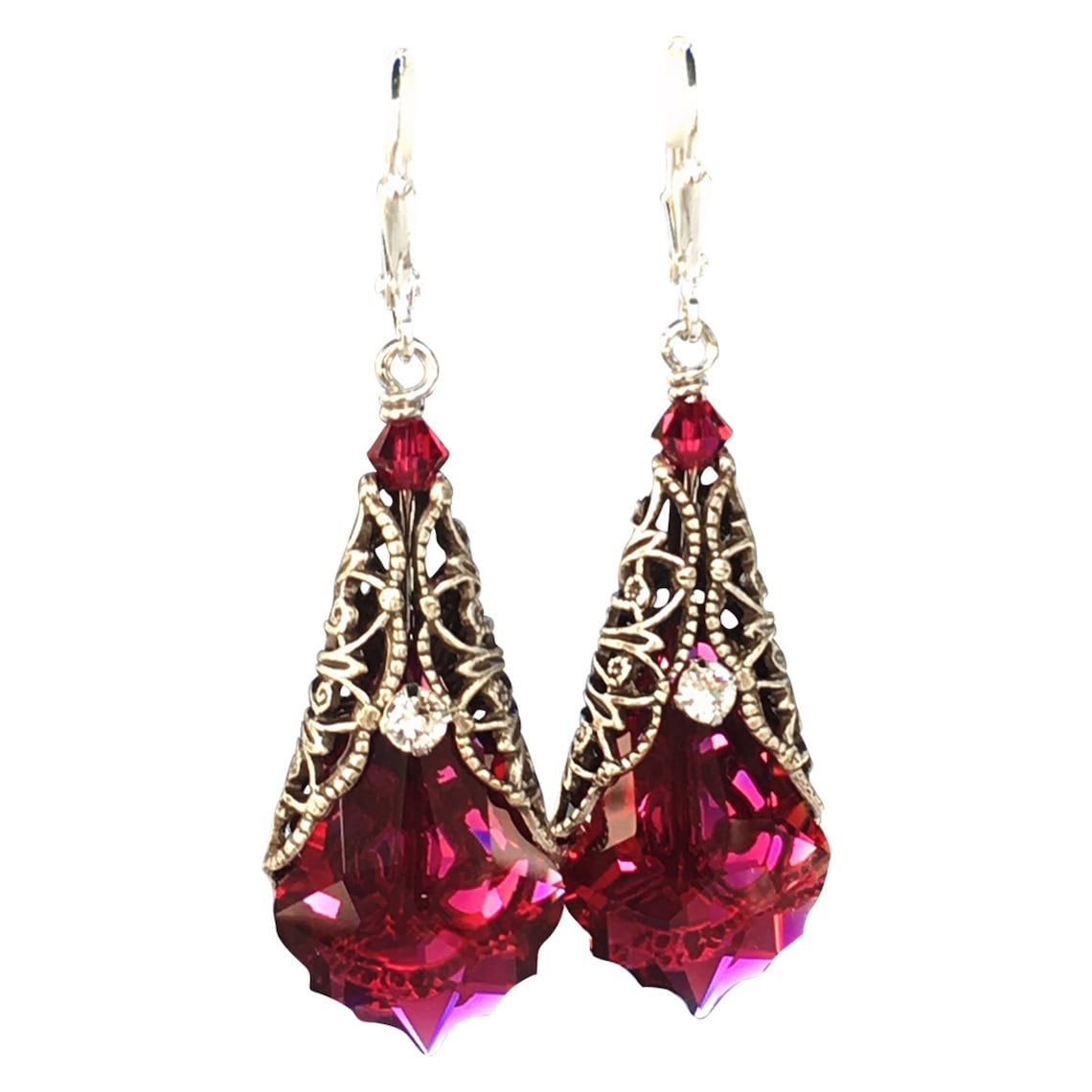 Romantic Ruby Red Vintage Inspired Baroque Earrings With - Etsy
