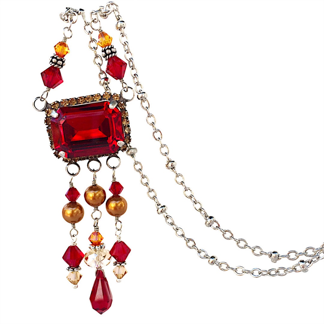 Romantic Red Pendant Crystal Lanyard Necklace Jewelry for Women With ...