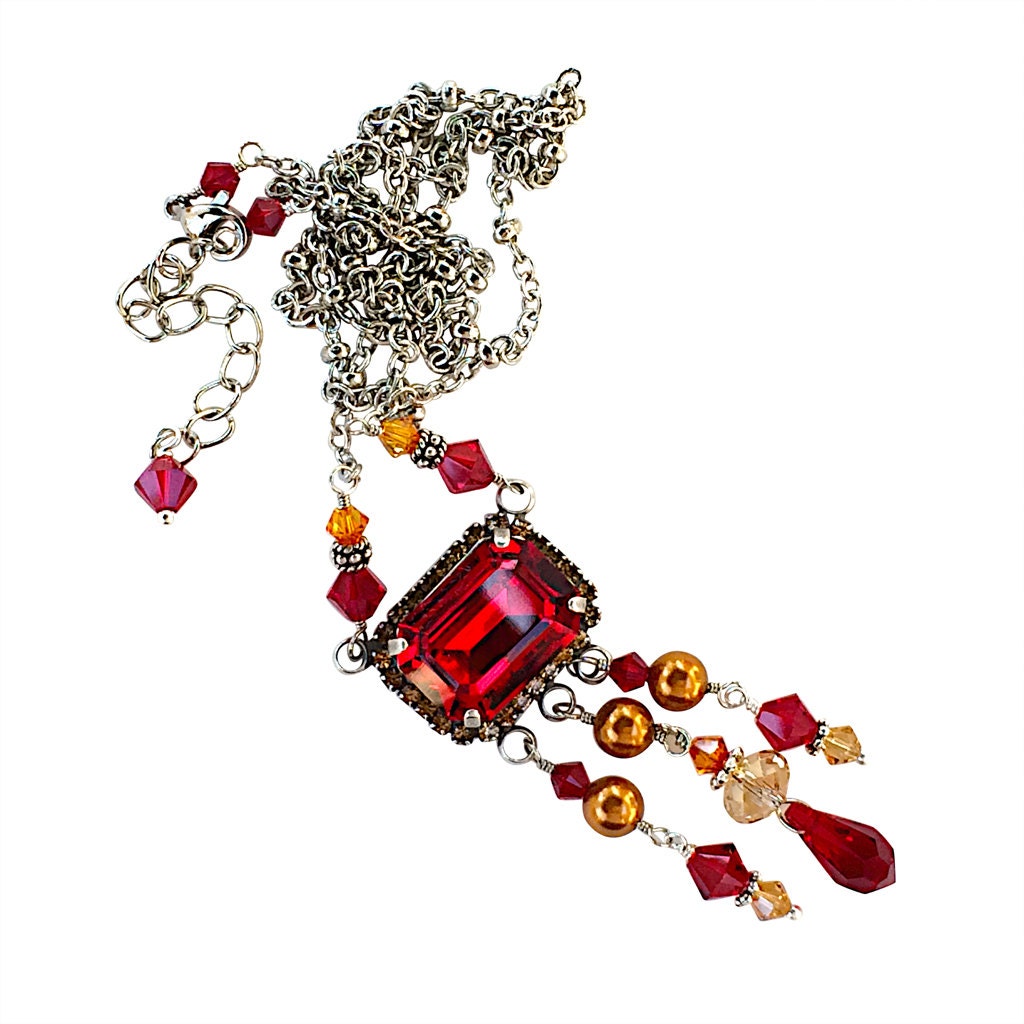 Romantic Red Pendant Crystal Lanyard Necklace Jewelry for - Etsy