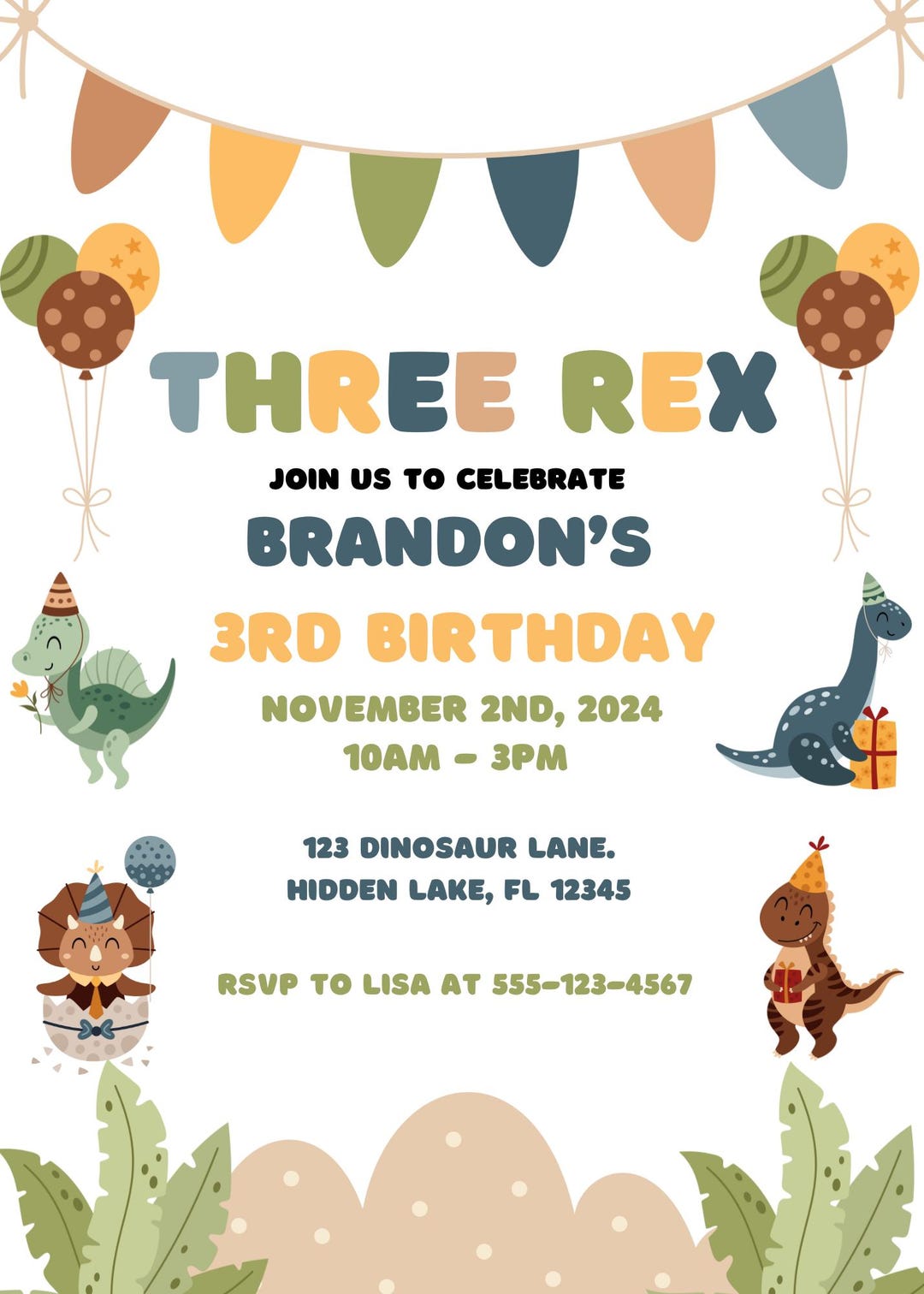 Three Rex Birthday Invitation - Etsy