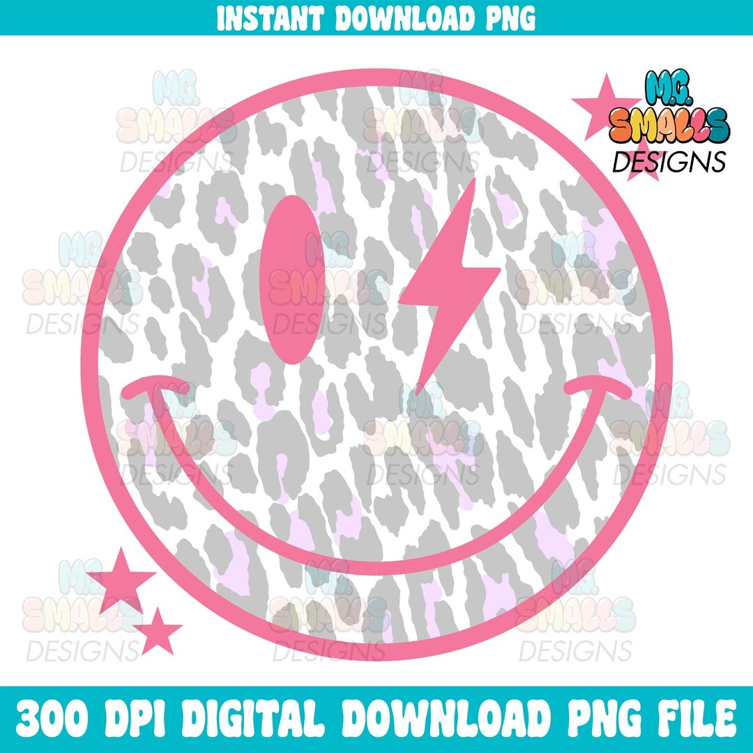 Smiley Face PNG, Happy Face PNG, Leopard Print Sublimation Design ...