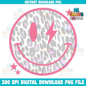 Smiley Face PNG, Happy Face PNG, Leopard Print Sublimation Design ...