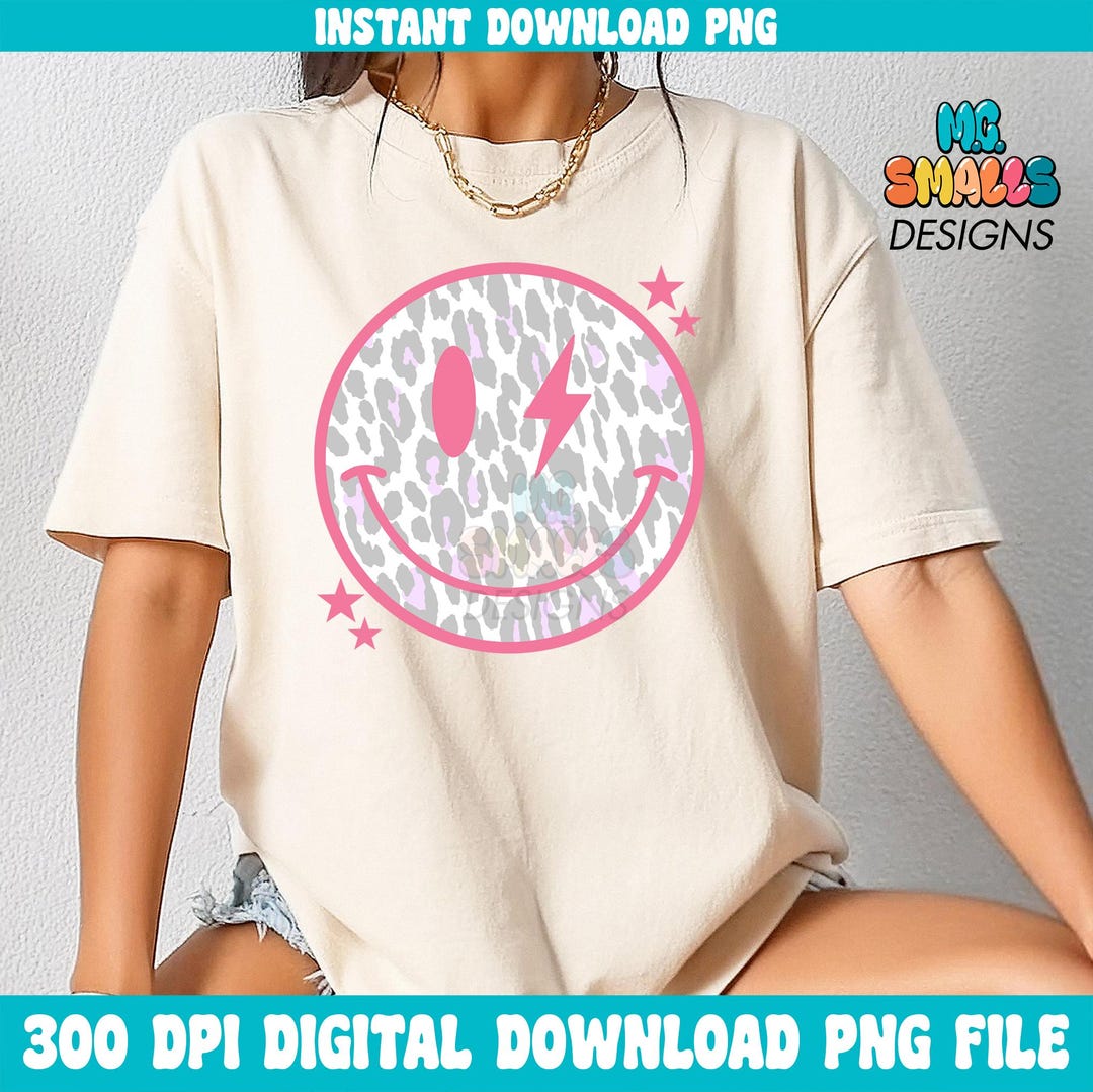 Smiley Face PNG, Happy Face PNG, Leopard Print Sublimation Design ...