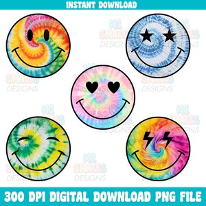 Tie Dye Smiley Face Png Bundle Smiley Face Clipart Happy Face Png Tie ...