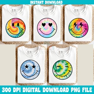 Tie Dye Smiley Face Png Bundle Smiley Face Clipart Happy Face Png Tie ...