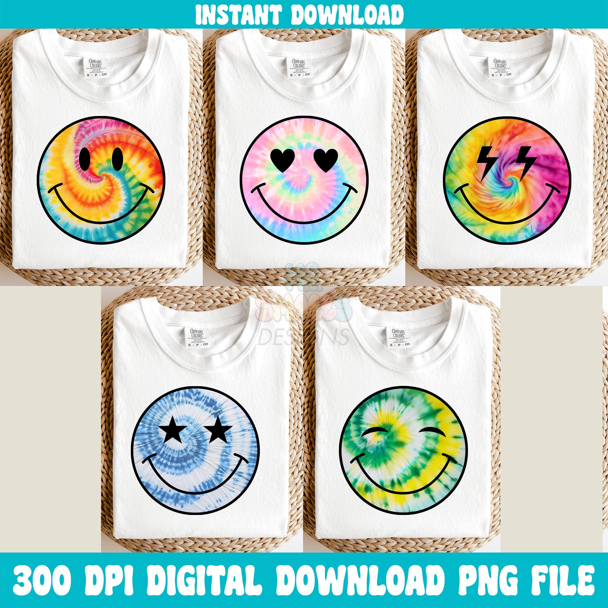 Tie Dye Smiley Face Png Bundle Smiley Face Clipart Happy Face Png Tie ...