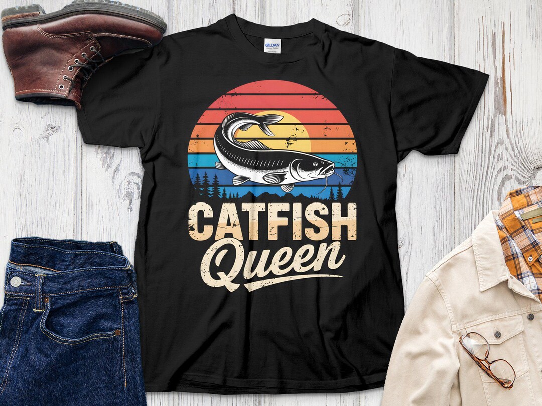 Vintage Catfish Queen T-shirt, Retro Fishing Graphic Tee, Funny Catfish ...
