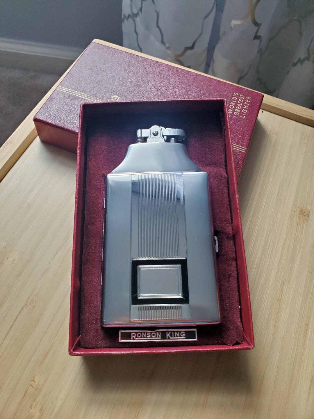 Cigarette Case Lighter Ronson King Black Enamel on Chrome Vintage Art ...