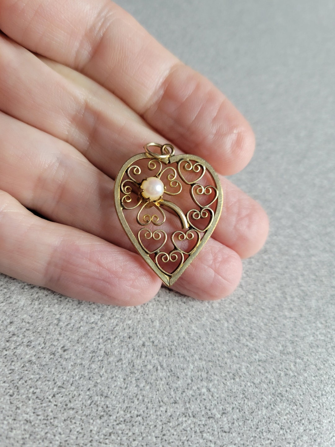 Vintage Gold Filled Filigree Wire Work Heart Shaped Pearl - Etsy