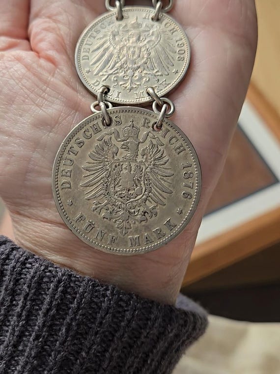 Antique German Edwardian era coin fob with sterling s… - Gem