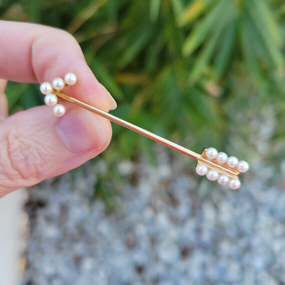 Antique Edwardian 14k gold pearl arrow brooch pin - Gem