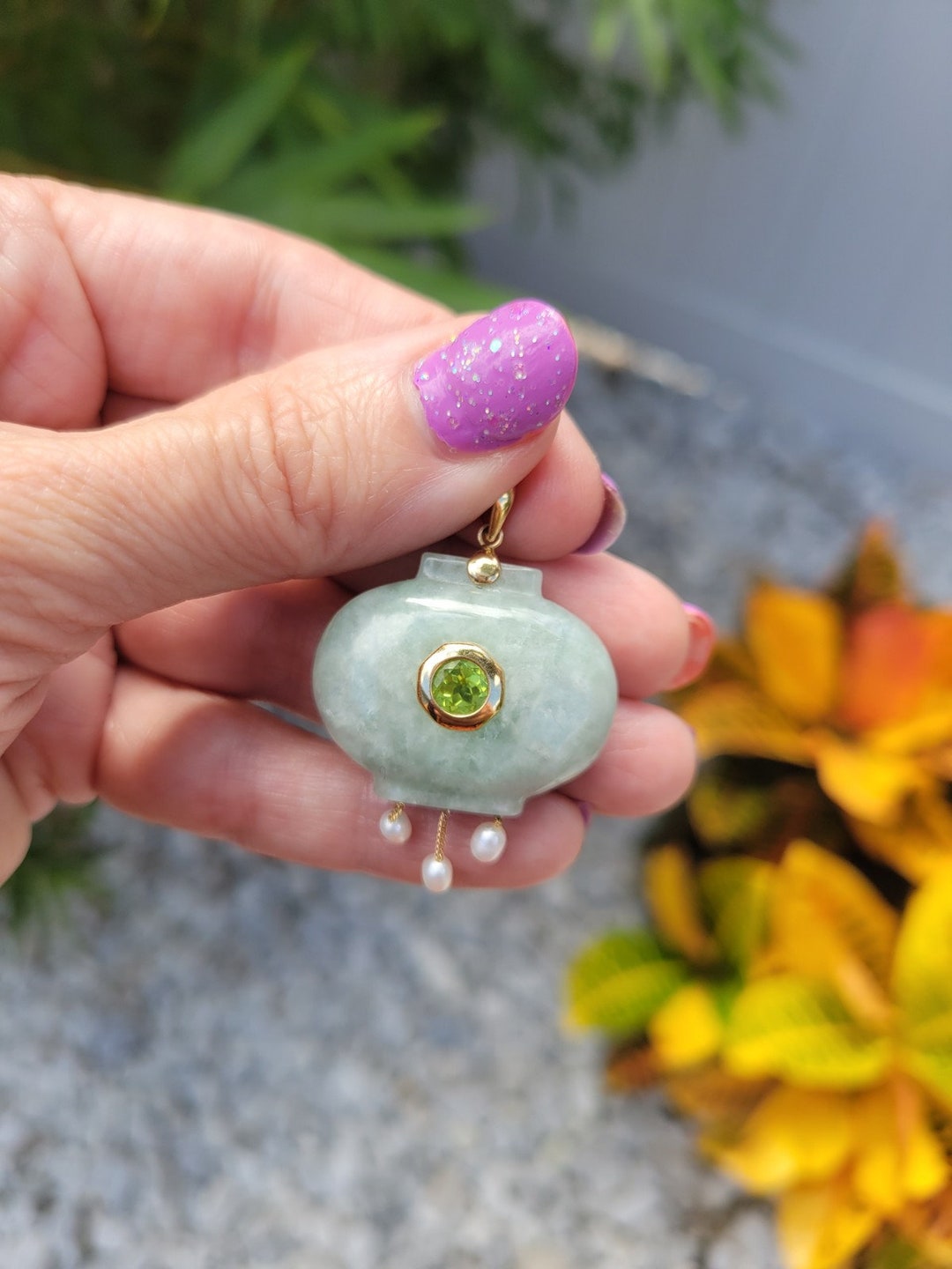 Vintage 14k Gold Moss in Snow Jadeite Jade Fresh Water Pearl and ...