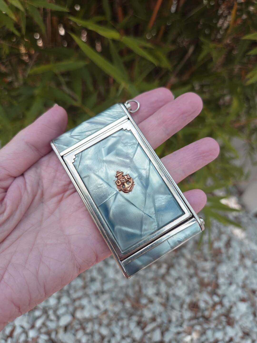 Vintage Girey "camera Style" Compact Cracked Ice Lucite Khaki WW2 Navy ...