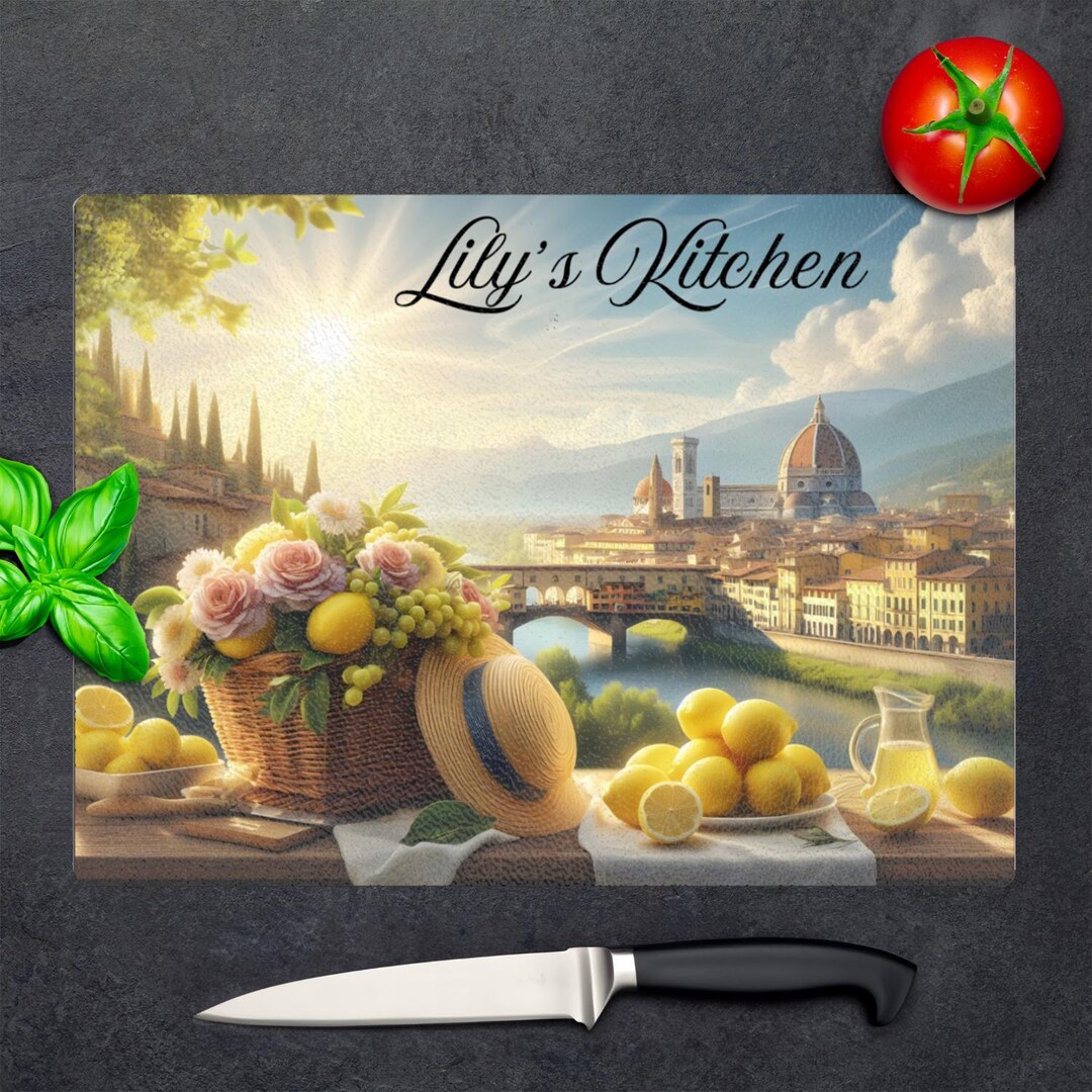 Personalized Lemon Tuscan Kitchen Cutting Board: Florence Design Glass ...