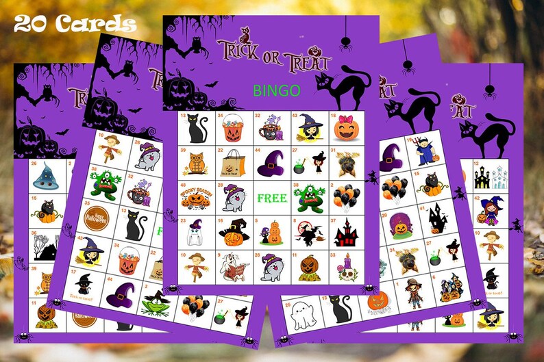Halloween Bingo, Party Game, Printable Halloween Bingo Cards, 20 Unique ...