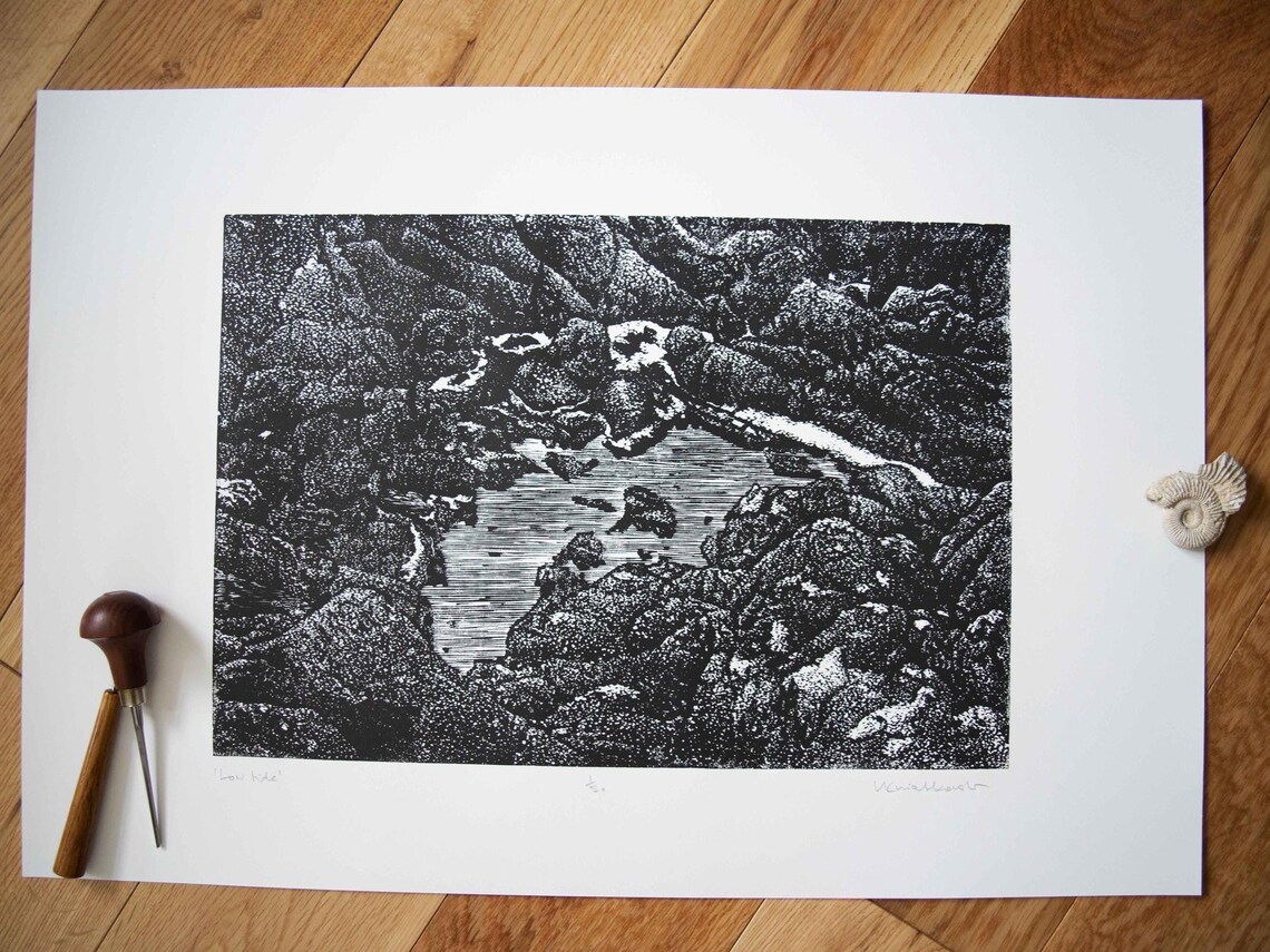 Low Tide. Original, Handmade Linocut, Relief Print, Limited Edition ...