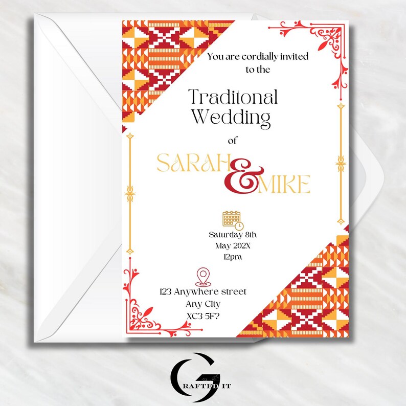 Red Kente Print Traditional Marriage Invitation (digital/printable) for ...
