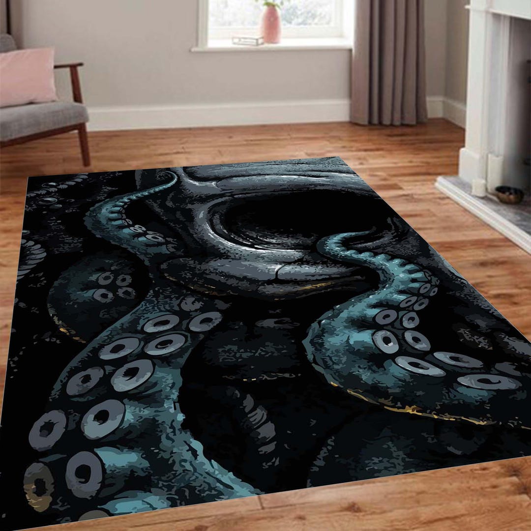 Dark Octopus Area Rug,deep Sea Kraken Floor Mat, Nautical Ocean Decor ...