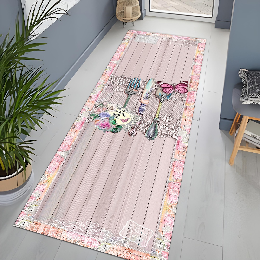 Runner Rug, Kitchen Rug, Floor Rug, Kitchen Decor Rug, Pink Rug, Pink ...