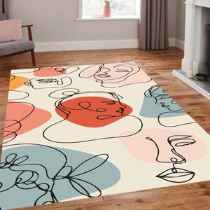 Soft Minimalist Line Art Rug, Modern Face Design Area Carpet, Abstract ...