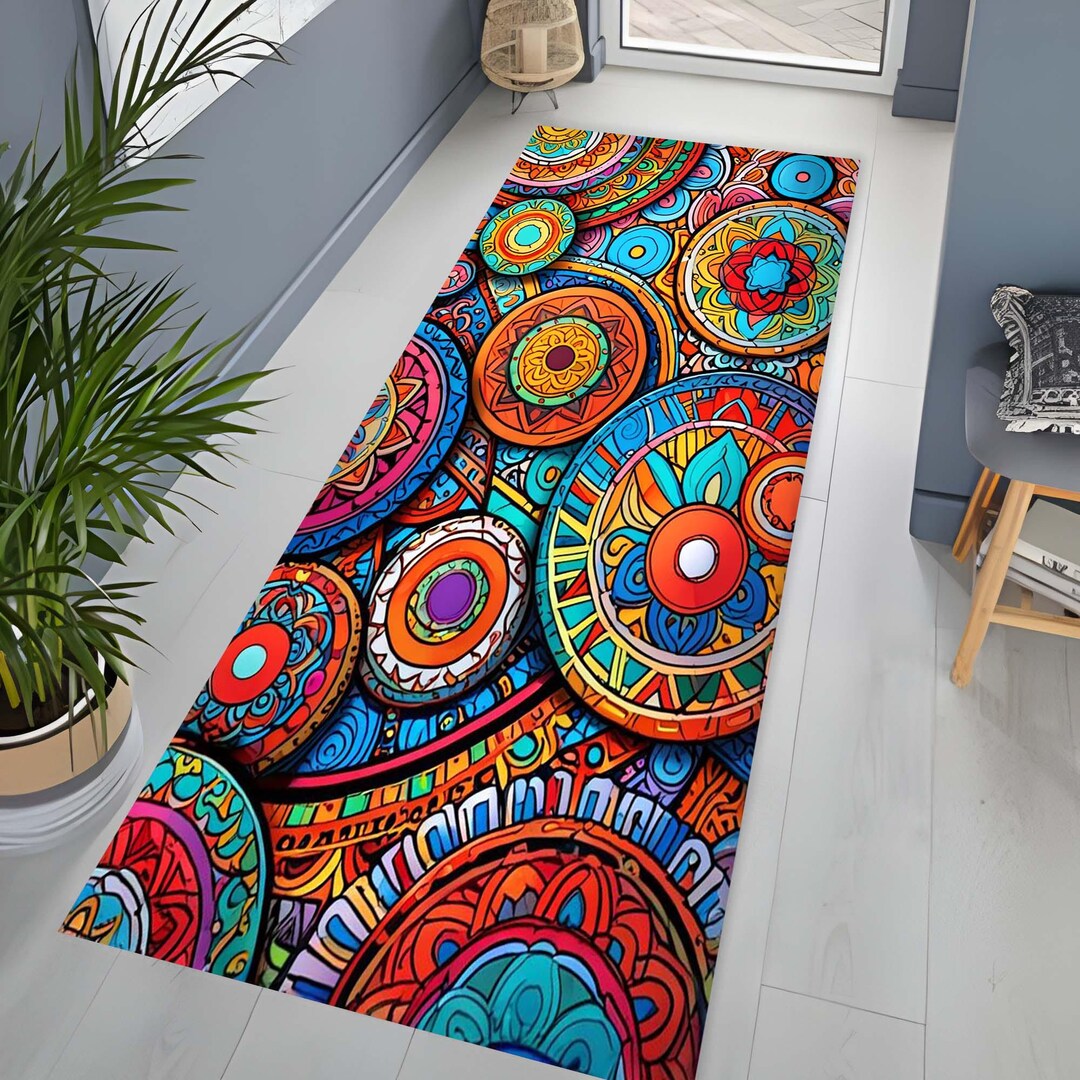 Entryway Rug, Runner Rug, Colorful Runner Rug, Mandala Runner Rug ...
