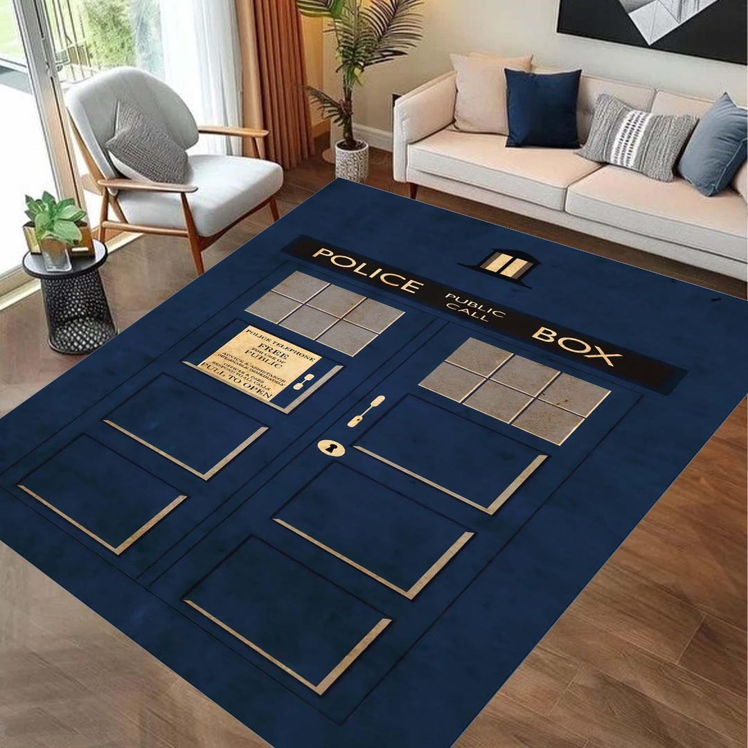 TARDIS Inspired Area Rug, Sci Fi Police Box Rugs, Blue Door Theme Mat ...