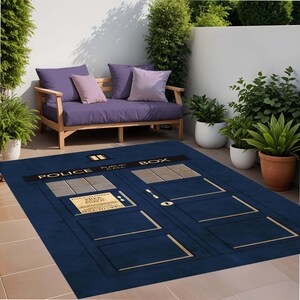 TARDIS Inspired Area Rug, Sci Fi Police Box Rugs, Blue Door Theme Mat ...
