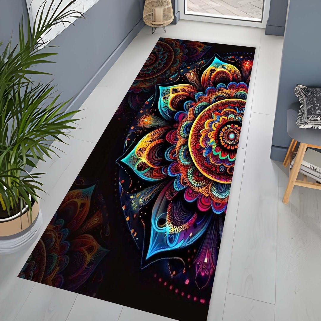 Colorful Mandala Runner Rug, Boho Hallway Rug, Non Slip Yoga Mat ...