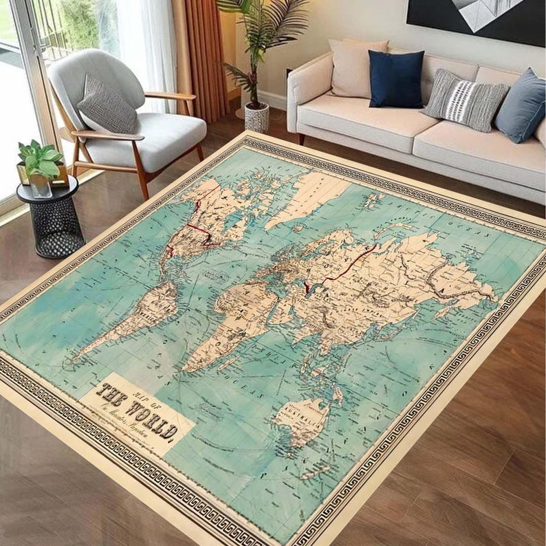 Map Rug, Vintage World Map Area Rug, Antique Map Floor Carpet, Travel ...
