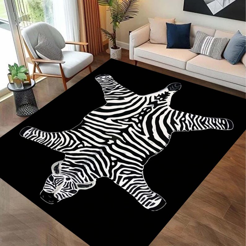 Zebra Print Rug, Striped Rug, Animal Shaped Area Rug, Black and White ...