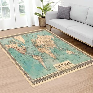 Map Rug, Vintage World Map Area Rug, Antique Map Floor Carpet, Travel ...