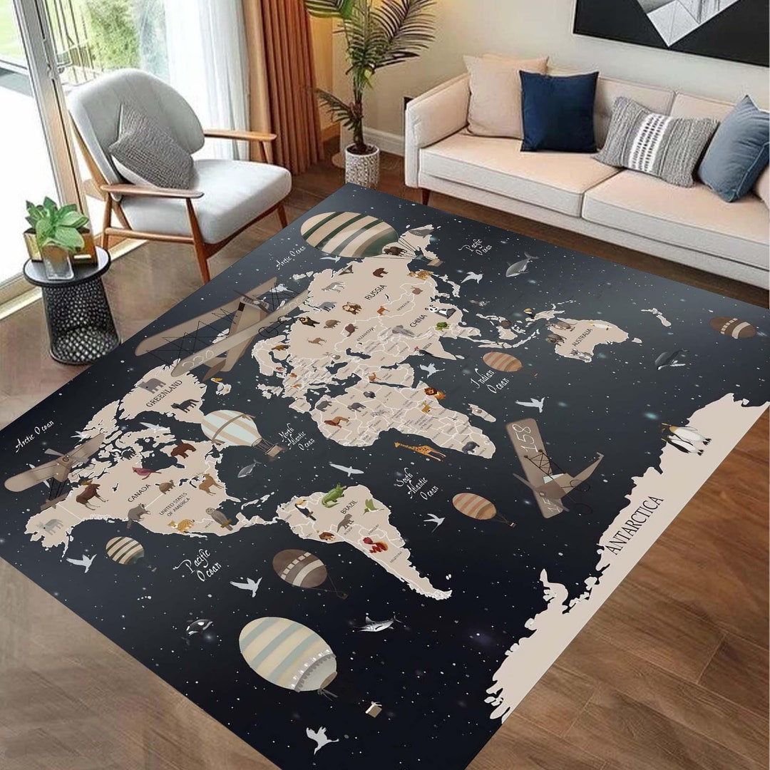 Area Rug, Small Rug,map Rug, World Map Adventure Kids Rug | Educational ...