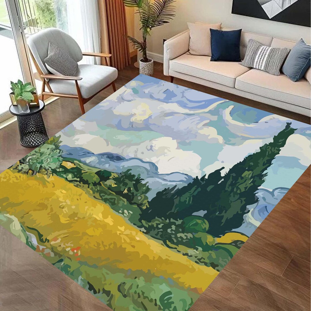 Soft Rug, Van Gogh Inspired Landscape Rug, Artistic Area Carpet, Modern ...