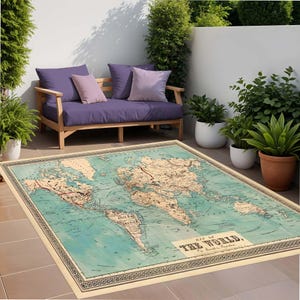 Map Rug, Vintage World Map Area Rug, Antique Map Floor Carpet, Travel ...