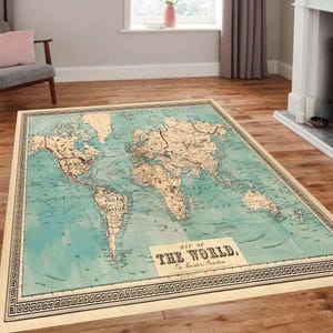 Map Rug, Vintage World Map Area Rug, Antique Map Floor Carpet, Travel ...
