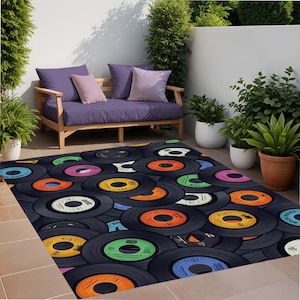 Vintage Vinyl Record Area Rug, Retro Music Decor for Living Room or ...