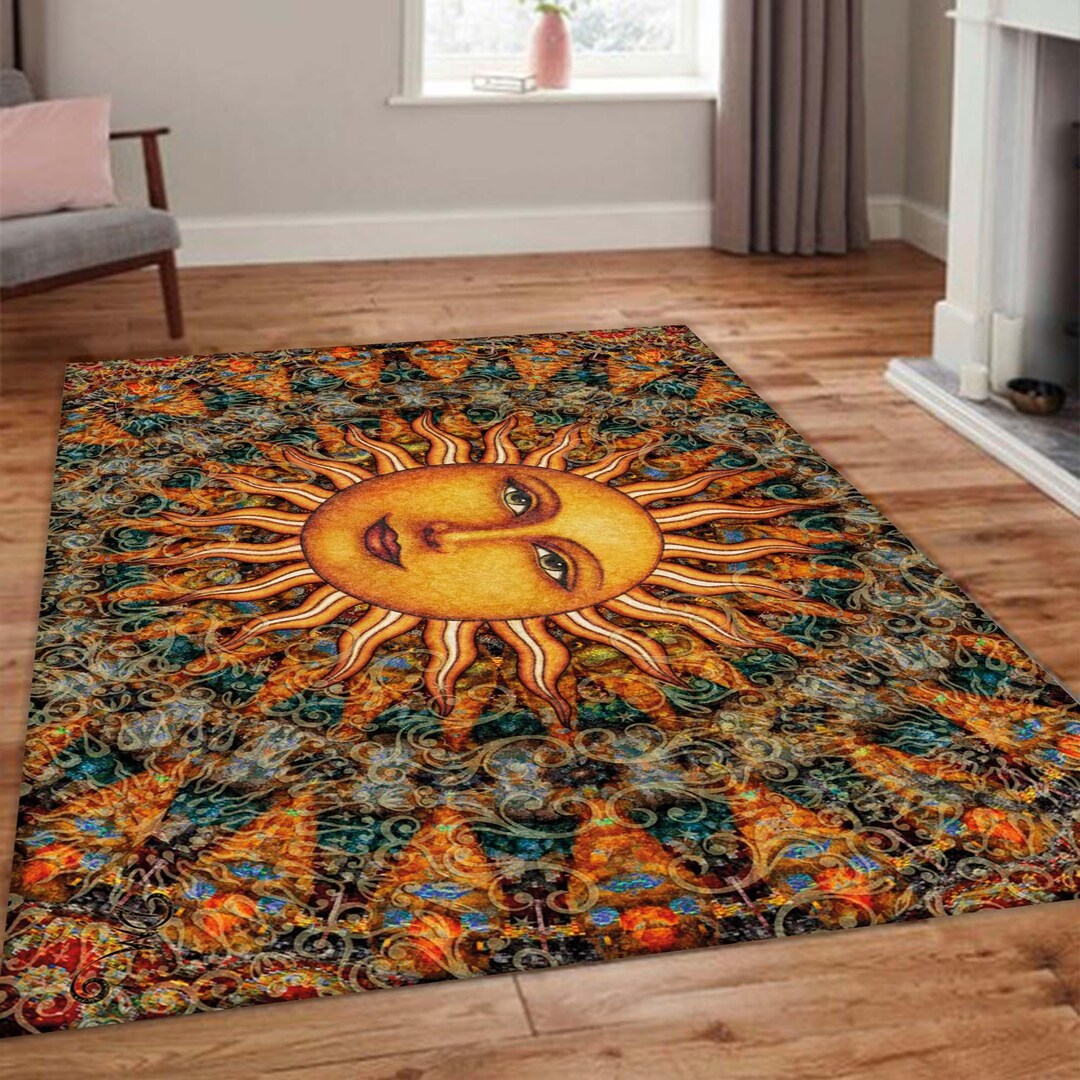Sunset Rug, Sun Rug, Amazing Sun Rug, Mystic Sun Rug, Illustrated Rug ...