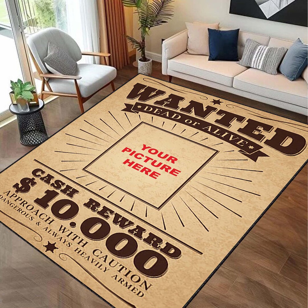 Custom Wanted Poster Rug, Personalized Vintage Western Area Rug, Area ...