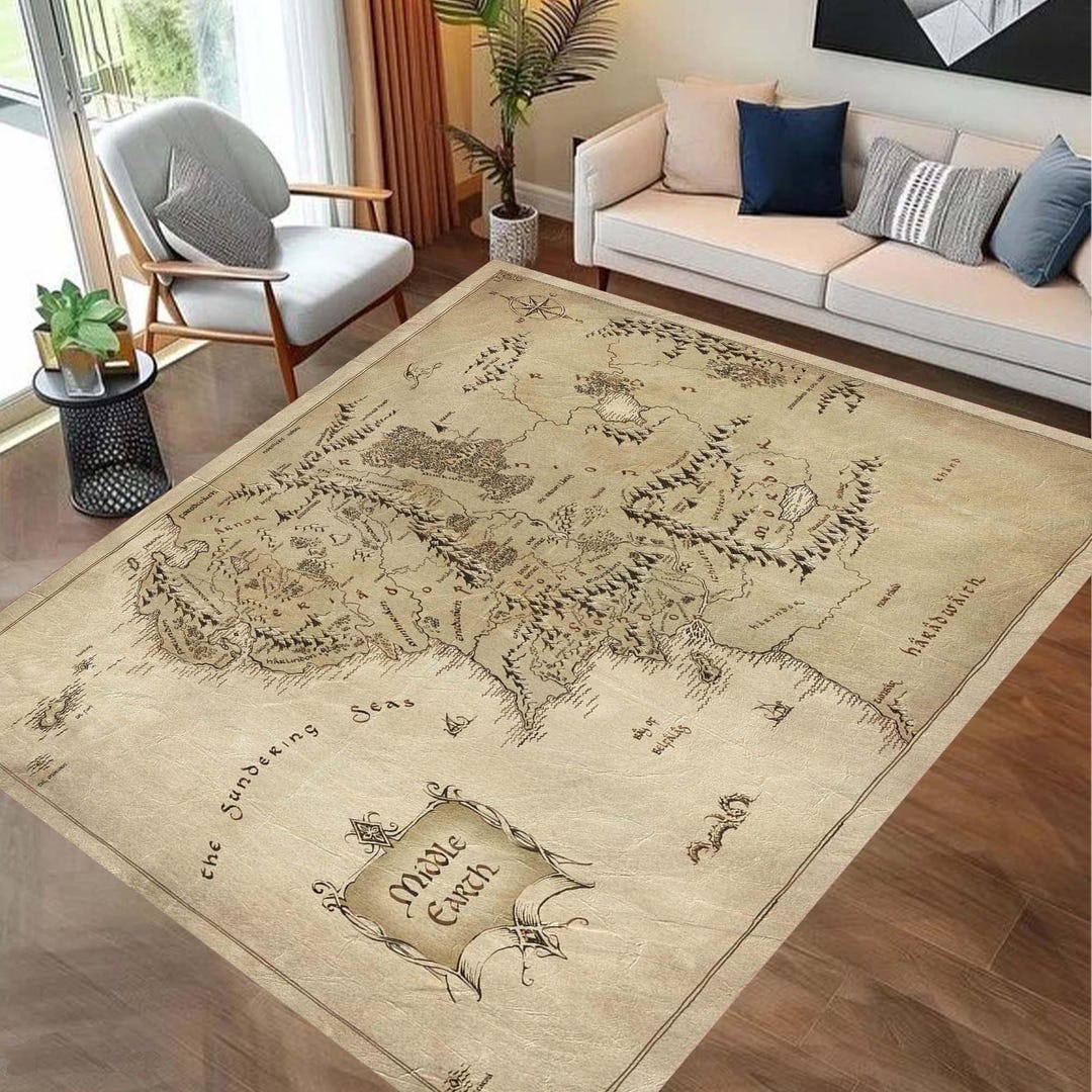 Lord of the Rings Rug, Vintage Middle Earth Map Rug for Living Room ...