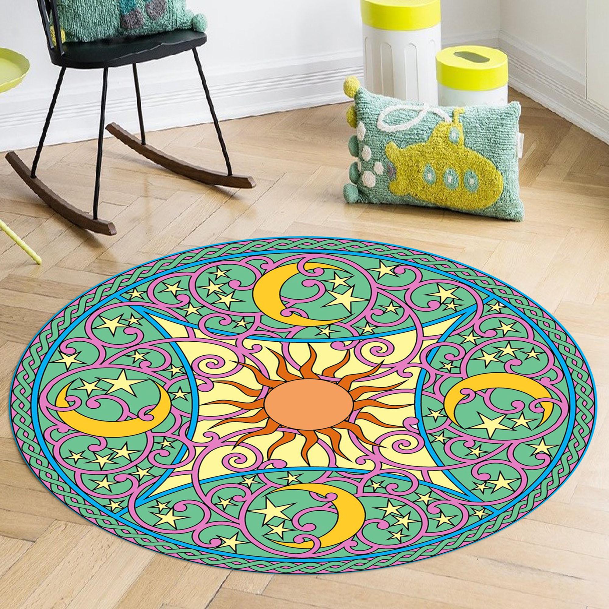 Sun and Moon Round Rug, Boho Mandala Floor Mat, Celestial Sunburst ...