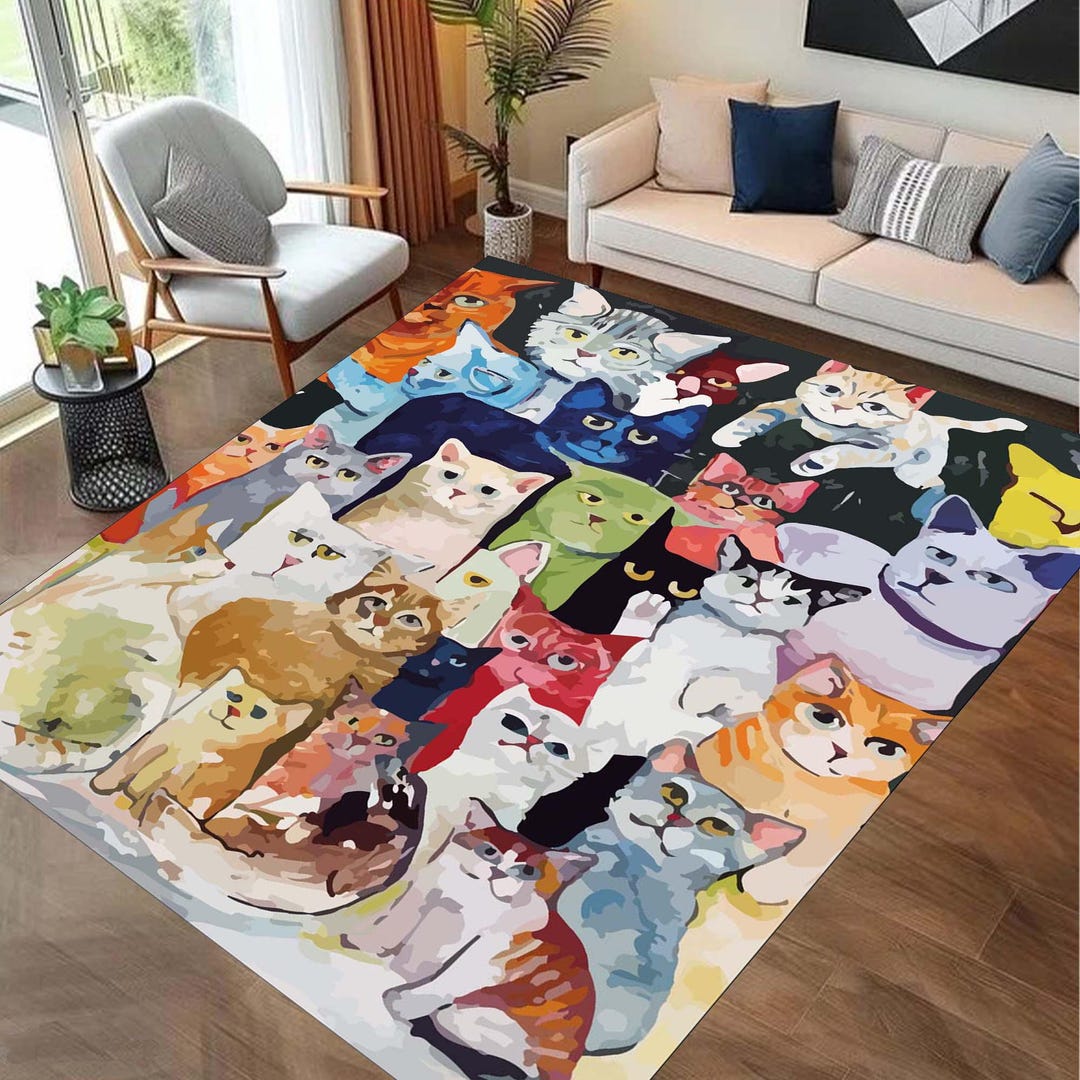 Cat Themed Rug, Animal Rug, Cat Area Rug, Cat Art Rug, Cute Cat Rug ...