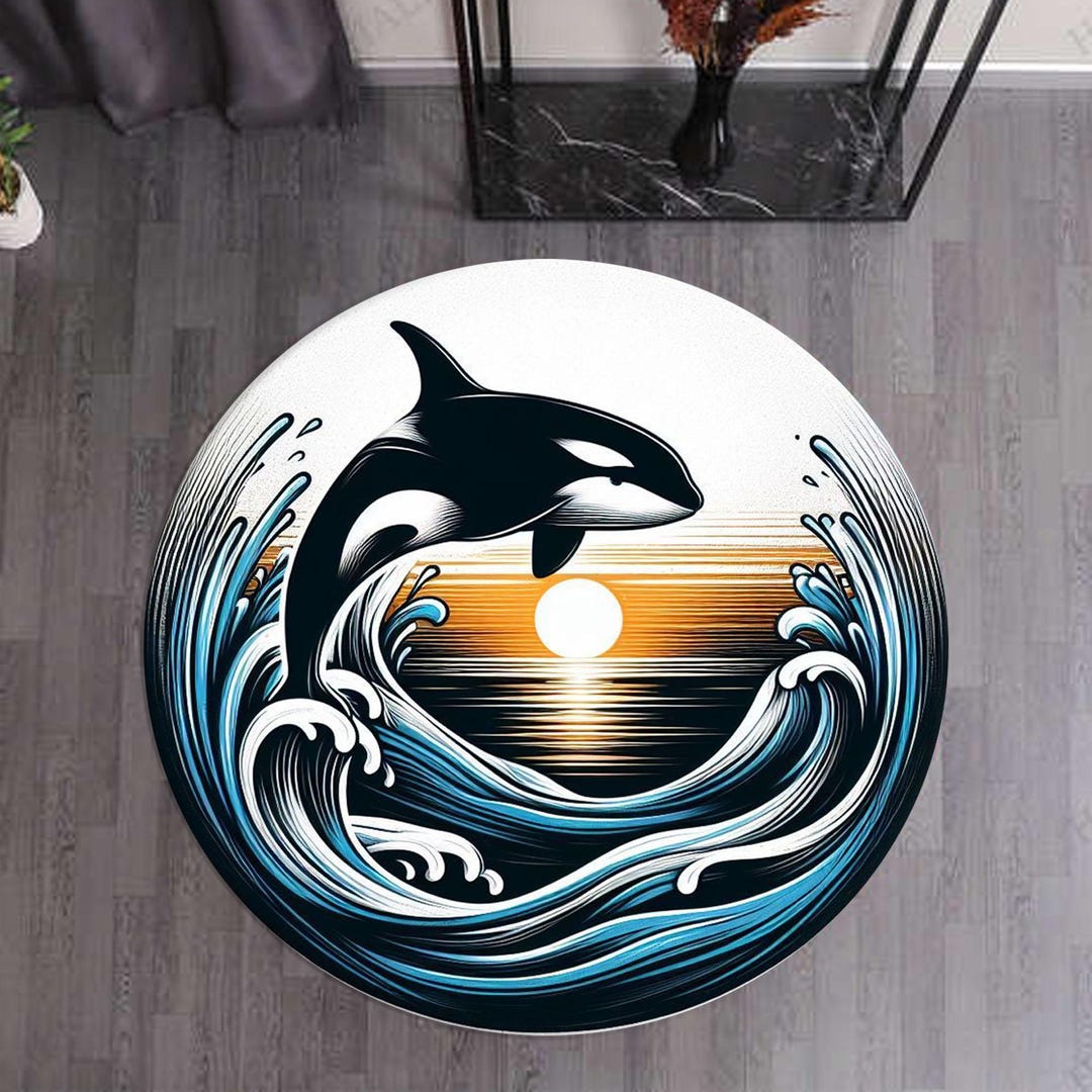 Orca Round Rug, Sea Decor Rug, Killer Whale Ocean Decor, Marine Life ...