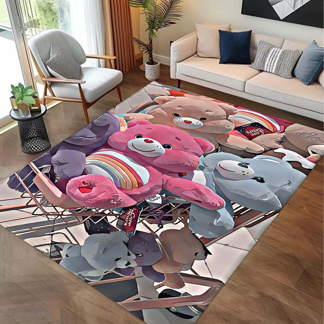 Colorful Teddy Bear Rug, Cute Plush Toy Pattern Kids Room Carpet ...