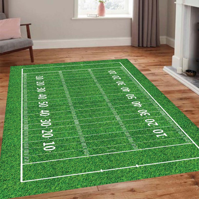 Football Field Area Rug, Sports Themed Carpet for Game Rooms, Kids ...
